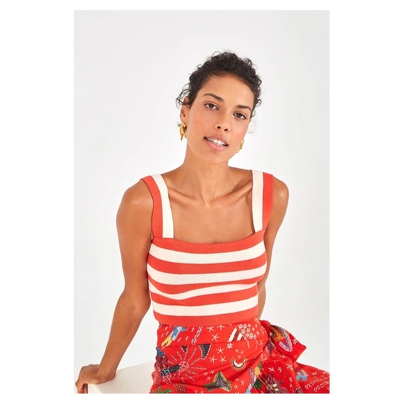 FARM Rio | Tops | Farm Rio Red Striped Spring Summer Knit Crop Tank Top ...